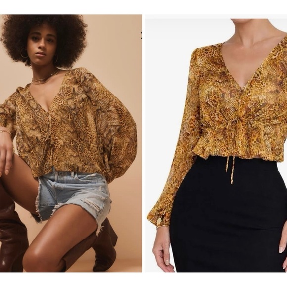 L'AGENCE | Tops | Lagence Pixie Oversized Yellow Snakeprint Vneck ...